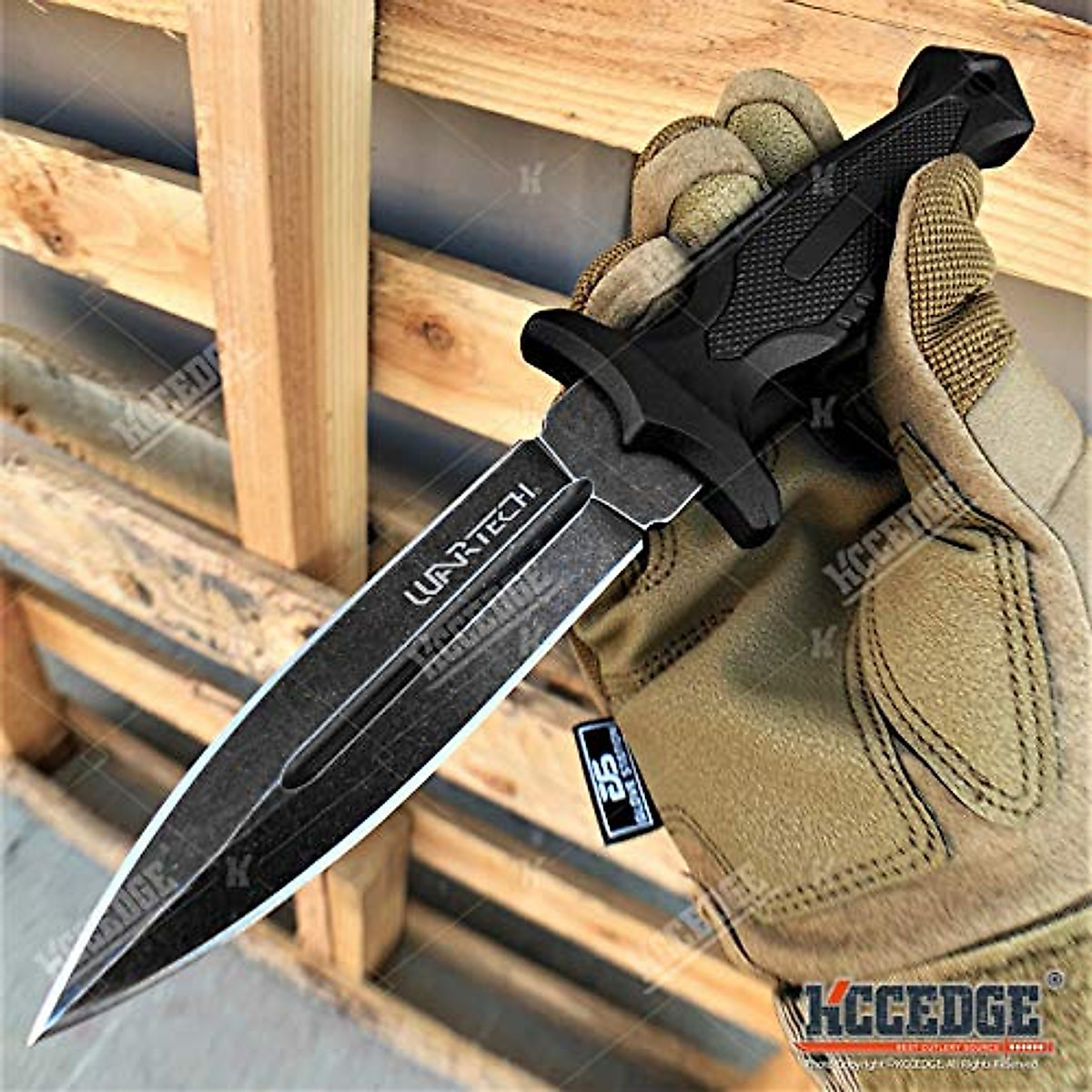 Hunting Knife Tactical Knife Survival Knife 9" Fixed Blade Knife w/ Molle Compatible Pressure Retention Sheath Camping Accessories Survival Kit Survival Gear Tactical Gear 79897 (Black Stonewash)