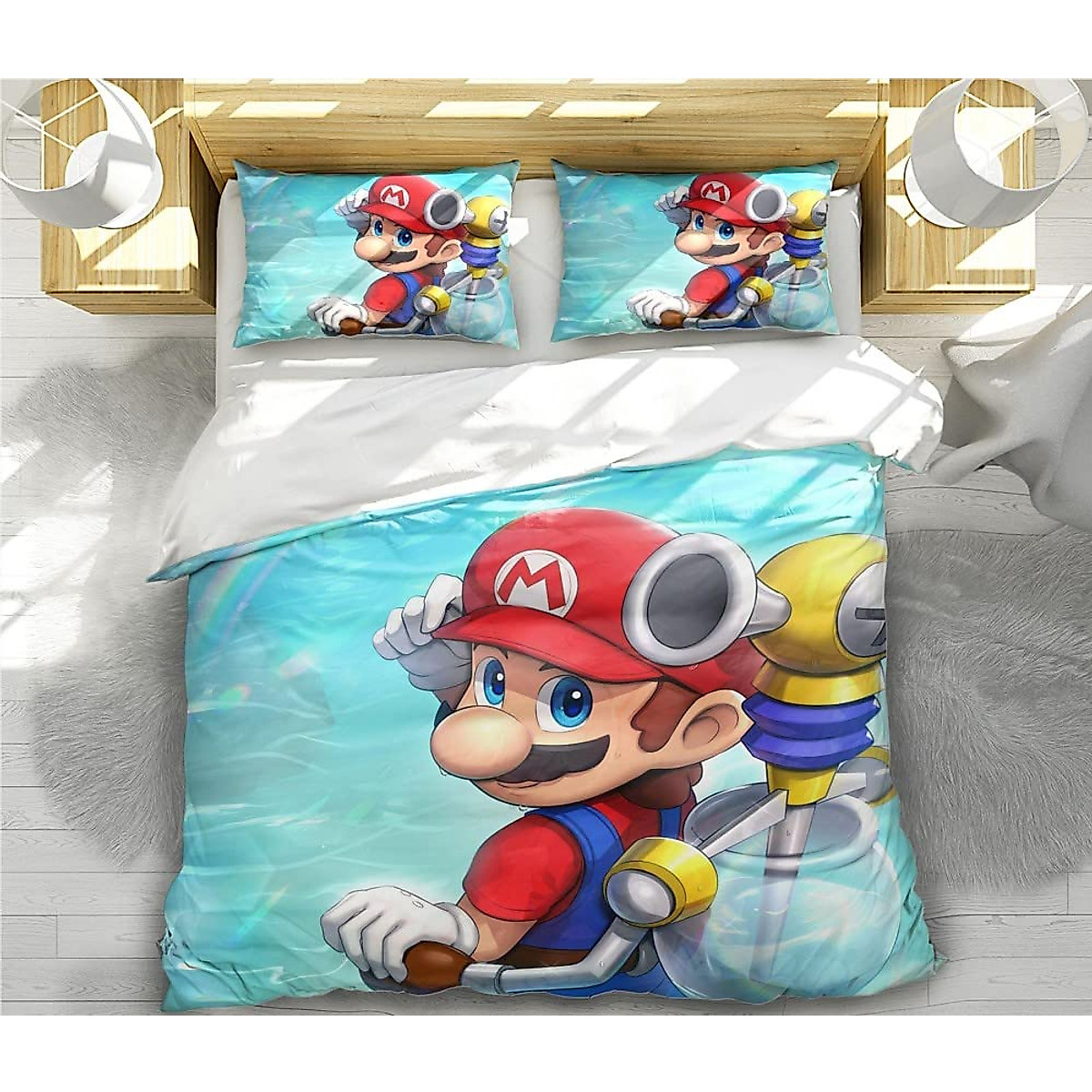 NICHIYOBI Redcap Beard Plumber Bros Game Movie Duvet Cover Set 3D Bedding Comforter Cover 3 Pcs (1 Duvet Cover+2 Pillowcases) Bedding Set (05,Twin-68x86in+20x30in*2)