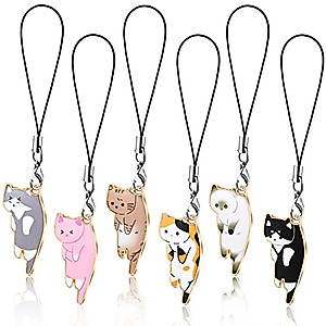 Yinkin 6 Pieces Cat Charm for Mobile Phone Kawaii Cell Phone Charms Strap Cute Hanging Cat Backpack, Wallet, Keychain Pendant Accessories