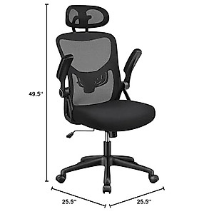 Topeakmart Mesh Office Chair Computer Desk Chair with Folding Padded Armrests and High Back Adjustable Headrest Ergonomic Task Chair with Movable Lumbar Support for Work Home and Study, Black