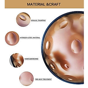 YuElinG 432hz Handpan Drum YuELinG Gold 11 Notes 22 inch in D Celtic Minor with Soft handpan case, Durable handpan Stand