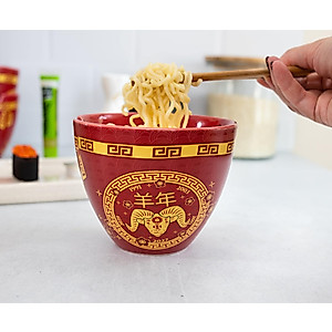 Boom Trendz Year Of The Sheep Chinese Zodiac Ceramic Dinnerware Set Includes 16 Ounce Ramen Noodle Bowl and Red One Size