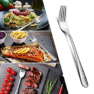 E-far 12-Piece Stainless Steel Hammered Dinner Forks Set, Salad Flatware Forks Use for Home, Kitchen, Restaurant, Round Edge & Mirror Polished, Dishwasher safe - 7.9 Inches