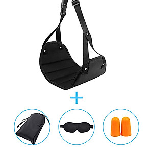 Footrest Hammock for Travel Airplane Office Home | Mini Portable Travel Flight Carry-on Accessories (+ Black Sleep mask)