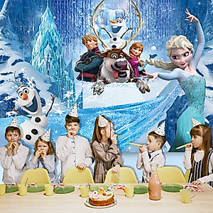 Frozen Backdrop,7x5FT Frozen Theme Happy Birthday Backdrop for Girls Elsa Princess Background Frozen Photography Background Party Supplies Blue