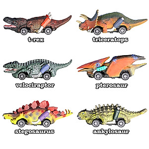 Jaolex Dinosaur Toys Pull Back Car for Kids 6 Pack, Dino Cars Toys Vehicles Monster Truck for Boys Girls, Mini Animal Push Back Cars Dinosaur Games with T Rex for Toddlers Ages 3,4,5,6 7 8 Year Old