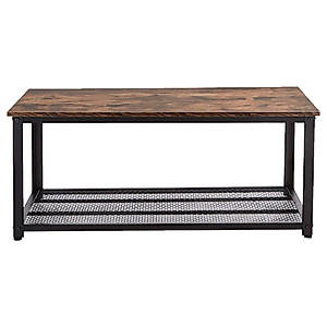 AZL1 Life Concept Coffee Table with Shelf, Living Room table with Dense Mesh Shelf, Decorative Cocktail Table, Large Shelving Space Industrial Design Durable for Living Room, Rustic Brown