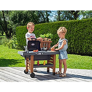 Smoby Garden Kitchen - Outdoor 43 Accessory Play Set, Kids Ages 3+, Grill w/Retractable Magic Flames, Fryer & Sink w/Water Pump Function, Pretend Play