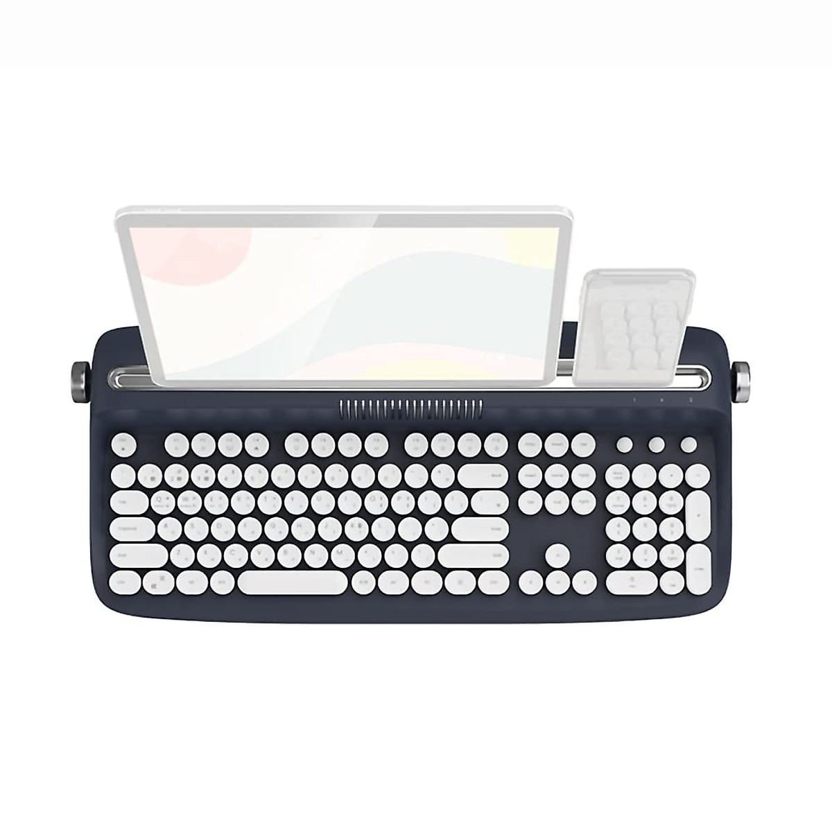 TISHLED Typewriter Keyboard Wireless Bluetooth 5.0 Retro Aesthetic Cute Kawaii Round Keycaps 106-Key Num Pad Clicky Mechanical Feeling with Pad/Phone Holder for Windows/Mac OS/Android/iOS (Midnight)