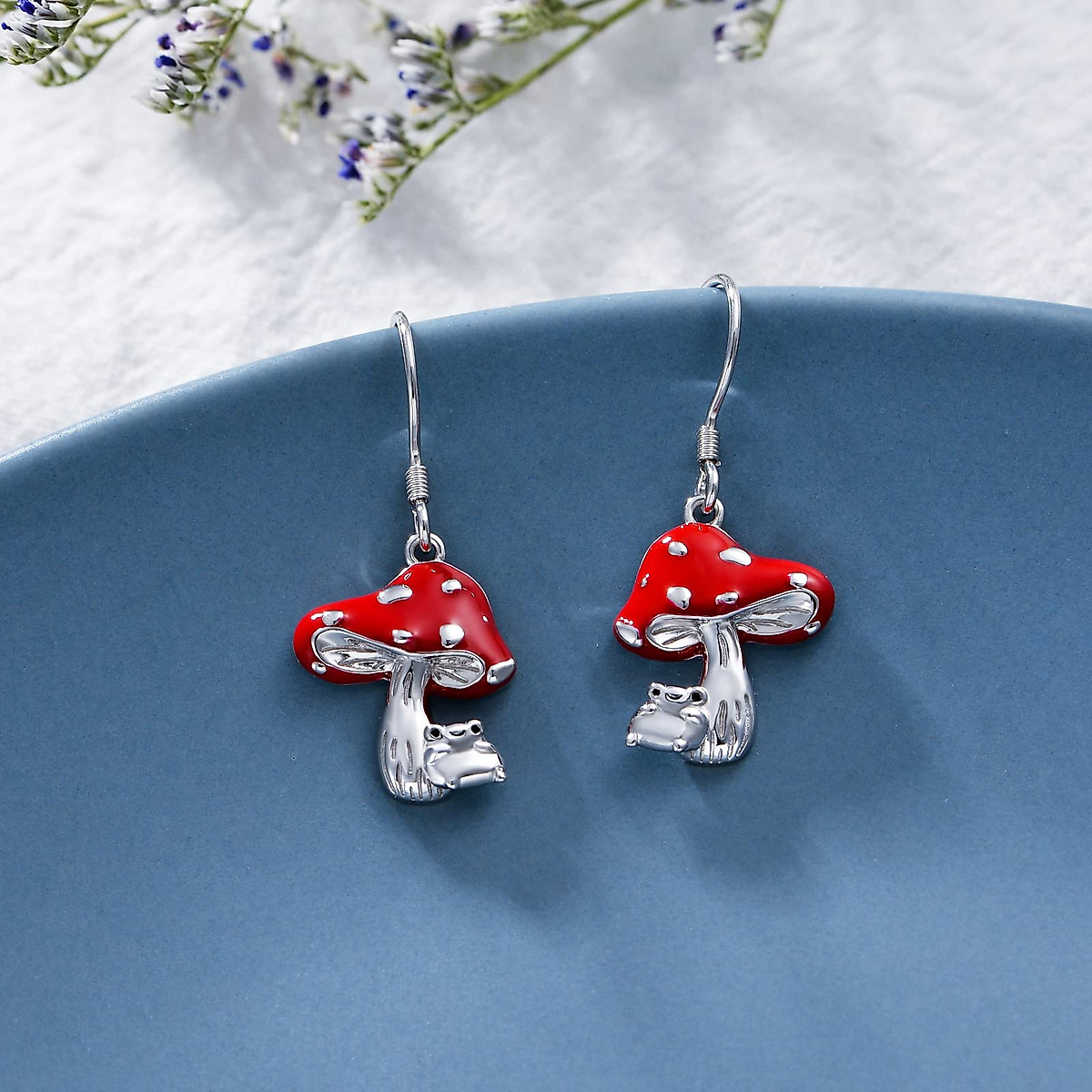 Frog Mushroom Earrings S925 Sterling Silver Cute Mushroom Dangle Earrings Mushroom Earrings Jewelry Gifts for Women