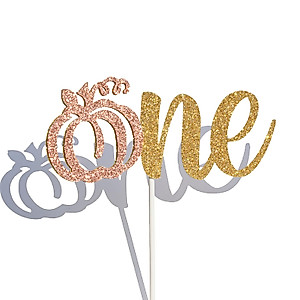 Pumpkin One Cake Topper, Little Pumpkin 1st Birthday Decorations, Girl Pumpkin Baby Shower Party Supplies, Rose Gold Glitter