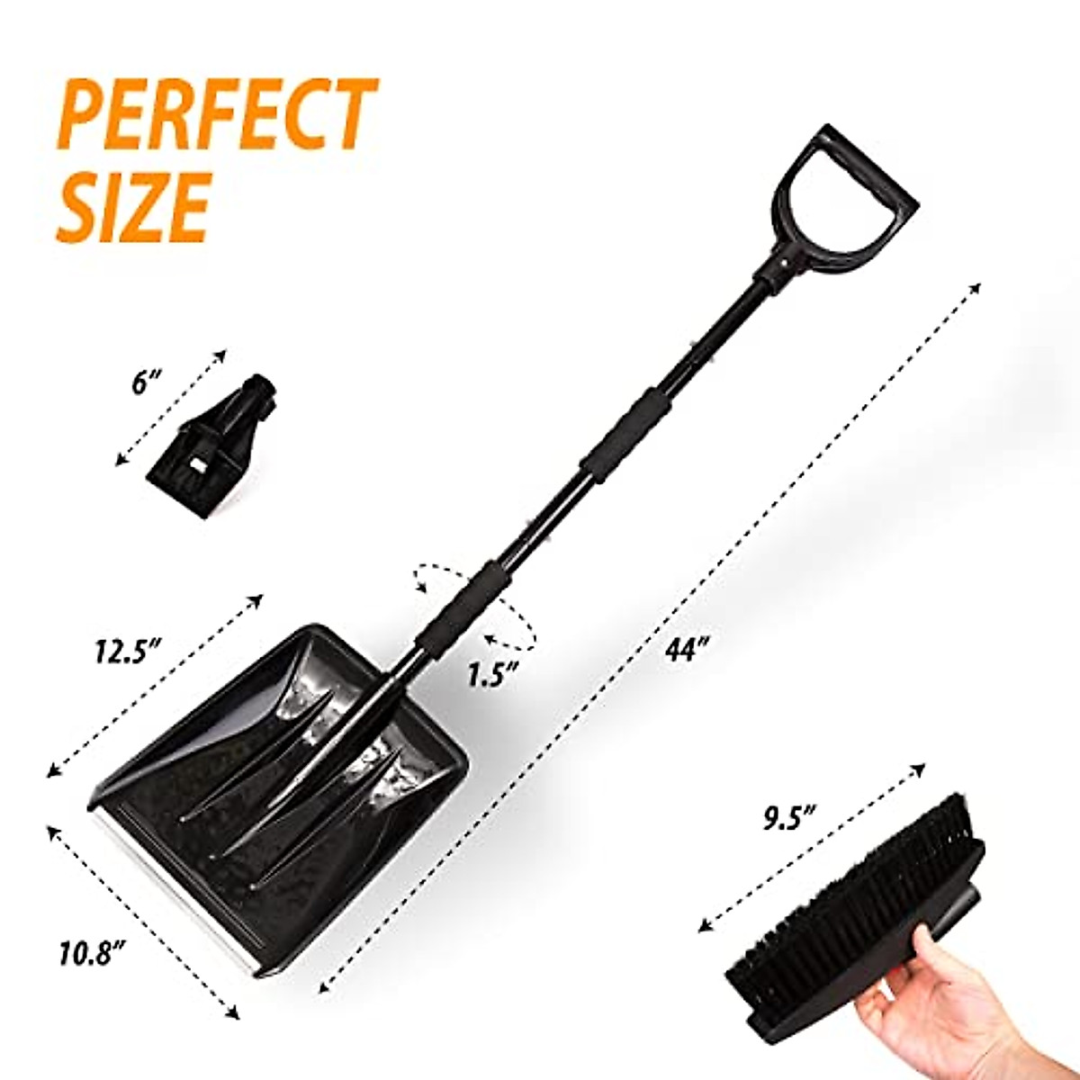 Zone Tech Snow Shovel Brush Kit 3-in-1 Replaceable Heads and Ice Scraper - Portable Snow Removal Shovel, Ice Scraper Emergency Collapsible Design, Easy Assemble and Use