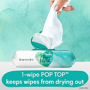 Pampers Aqua Pure Sensitive Baby Wipes, 99% Water, Hypoallergenic, Unscented, 2 Flip-Top Packs (112 Wipes Total)