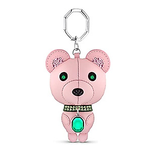 SWAROVSKI Icons Stainless Steel 3D Key Ring, Kris Bear Character with Pink Leather and Bright Green Crystals, Part of The Swarovski Icons Collection