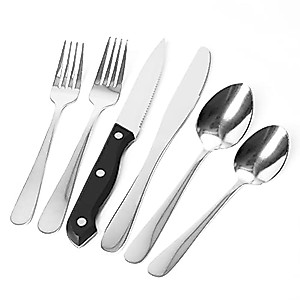 Silverware Set, QOUTIQUE 24 Piece Stainless Steel Flatware, Service for 4 Cutlery Set Utensils, for Home Kitchen Restaurant, Include Knives Spoons Forks Steak Knives, Mirror Polished, Dishwasher Safe
