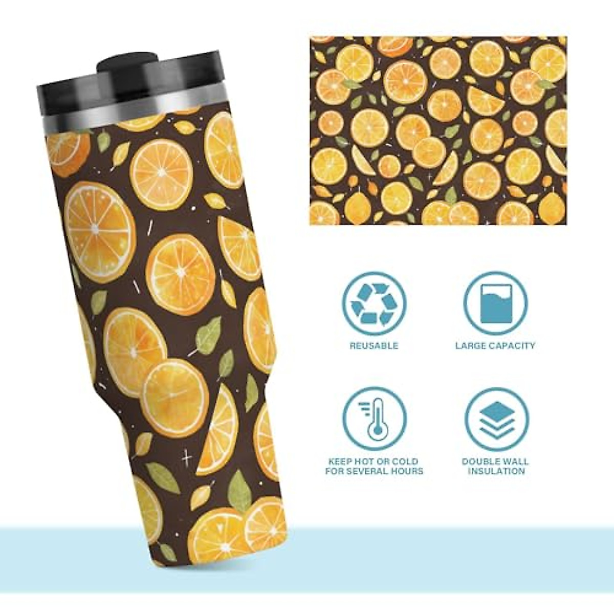 linqin Yellow Grapefruit Dark Vacuum Tumbler Insulated with Lid and Straw 40 oz Water Bottle Wide Mouth Large Coffee Mug for Home, Office or Car