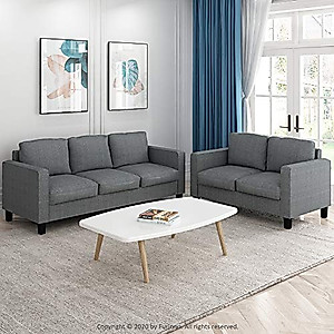 Furinno Bayonne Modern Upholstered 3-Seater Sofa Couch for Living Room, Gunmetal
