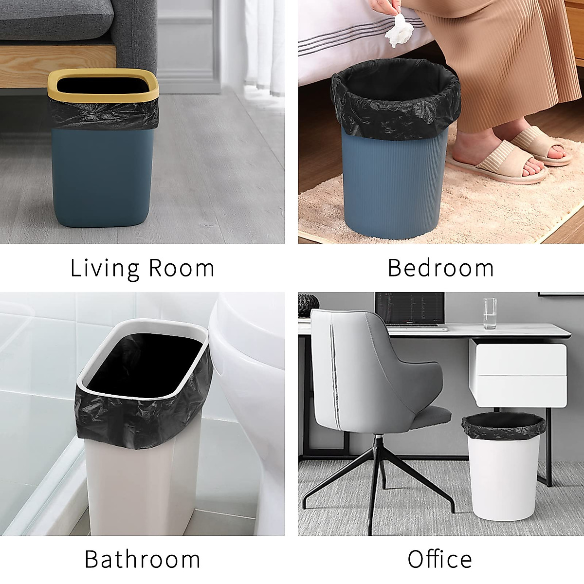 Toplive Trash Bag Garbage Bag Trash Bags Wastebasket Bin Liners for Home Bathroom Bedroom Kitchen Office Trash Can (Black, 4 Gallon - 1.2Mil)