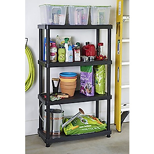 Keter 16 in. 4-Tier Plastic Freestanding Shelving Unit, Black, 16 Inch