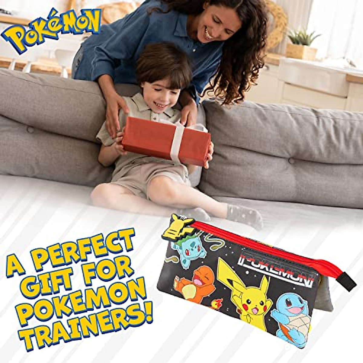 Pokemon Pencil Case for Boys and Girls - Pikachu School Supplies - Triple Compartment Pencil Pouch - Anime Gifts