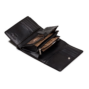 Tony Perotti Womens Italian Cow Leather Trifold Euro Clutch Wallet with ID Window and Coin Pouch in Black