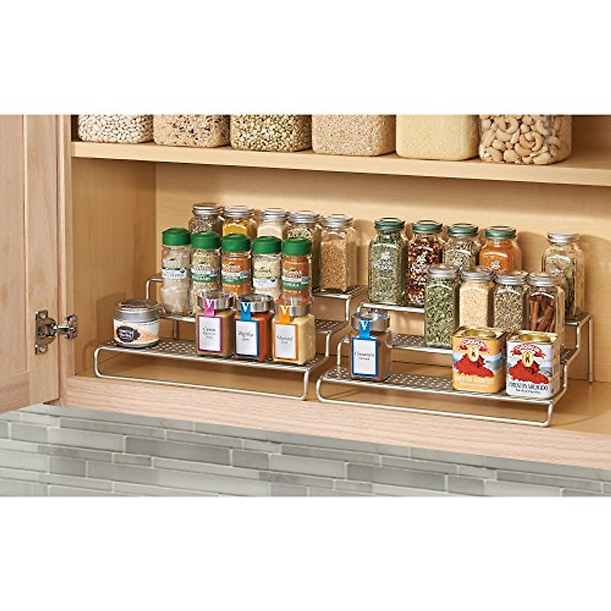 iDesign Classico Expandable Kitchen Spice Rack for Kitchen Pantry, Cabinet, Countertops - 3-Tier, Silver