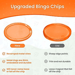 MR CHIPS Magnetic Bingo Chips with Metal Ring 3/4 Inch 300 Upgraded Pieces Orange Transparent - Available in 7 Colors A Reusable Storage Bag