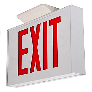 LFI Lights | Steel Red Exit Sign | White Housing | All LED | Hardwired with Battery Backup | Optional Double Face and Knock Out Arrows Included | UL Listed | EXST-R