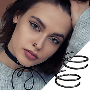 Faux Double Hoop Nose Ring 16g Lip Rings Nose Double For Women Nostril Hoop Jewelry Hoop Nose Nose Ring Nose Piercing Ring For Girls Hoop Spiral Hoop For Small Nose Rings Studs (Black, One Size)
