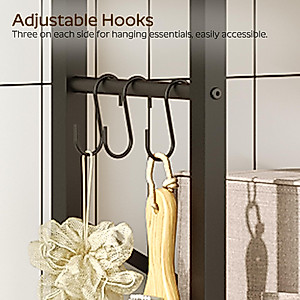 YATINEY Over The Toilet Storage, 2-Tier Bathroom Organizer Shelves with Hooks, Multifunctional Vertical The Toilet Shelf Storage Rack for Bathroom, Black TR01BB