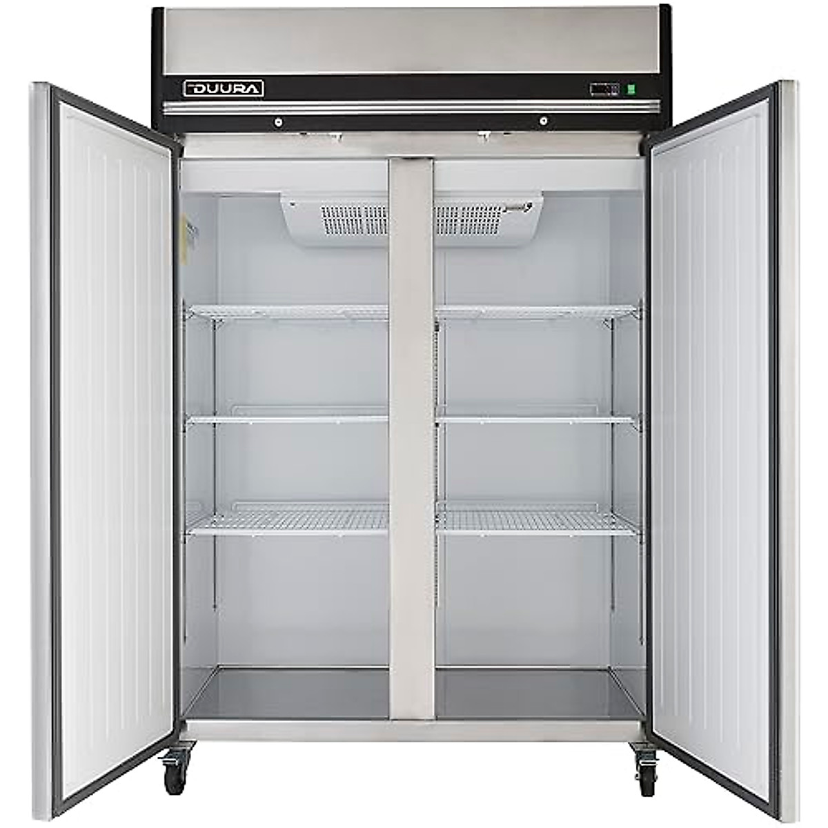 DUURA 54" Commercial Freezer 2 Door Reach-in Stainless Steel Freezer with Top Mounted Condenser for Restaurant, Bar, Shop, 49 Cu.Ft., Silver