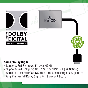 Kaico Original Xbox to HDMI Converter - Dolby Digital 5.1 via Optical Port - HD Link Cable for OG Xbox - Xbox to HDMI - Compatible with Original Xbox - Toslink Port to Support Amplifiers - Xbox2HDMI