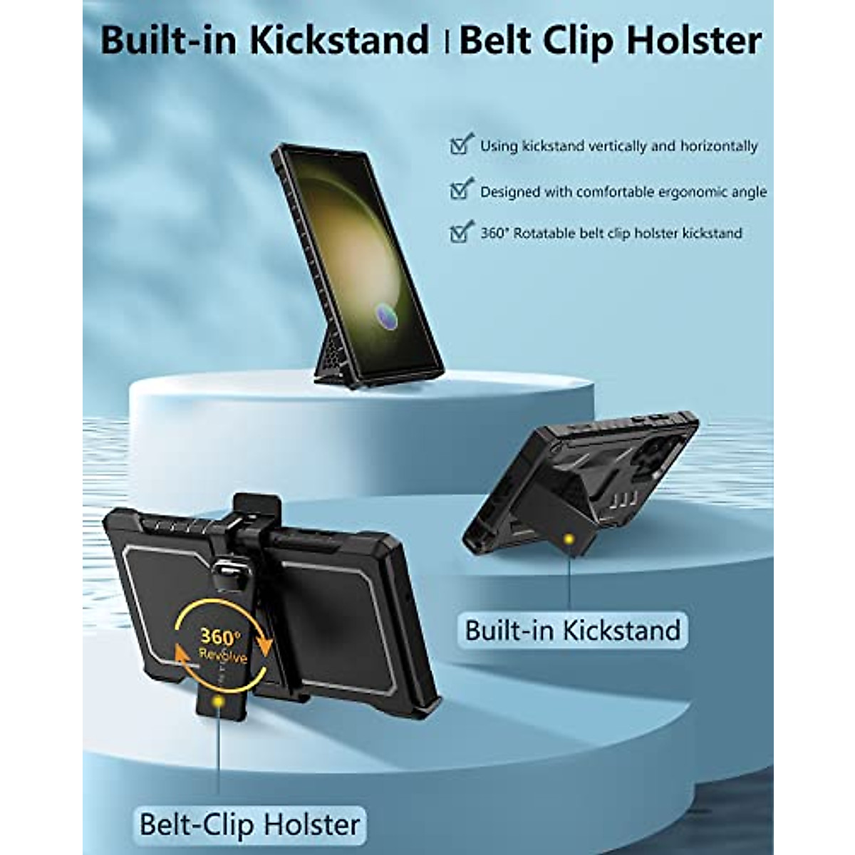 FNTCASE for Samsung Galaxy S23 Ultra Case: Built-in Screen Protector & Kickstand, Extra Front Frame, Full-Body Dual Layer Rugged Belt-Clip Holster Heavy Duty Shockproof Protective Phone Cover-Black