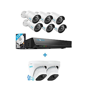 REOLINK 5MP PoE Security Camera System Bundle, 6pcs IP Cameras, 2pcs Person/Vehicle Detection Smart Cameras,a 8CH NVR Pre-Installed with 2TB HDD(Include 6 x 18M Cat5 Cable)