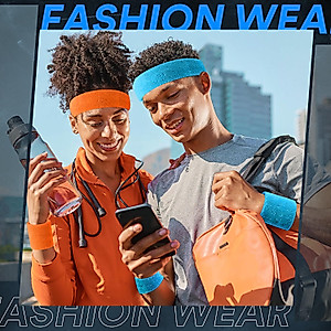 BEACE Sweatbands Sports Headband for Men & Women - Moisture Wicking Athletic Cotton Terry Cloth Sweatband for Tennis, Basketball, Running, Gym, Working Out Red White Blue