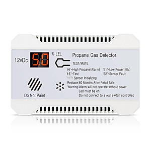 WELLUCK RV Propane Gas Detector with Loud Alarm, LP Propane Alarm Safe Replacement for Camper Trailer Motorhome Motorcoach, 12V, 85dB, Digital, White