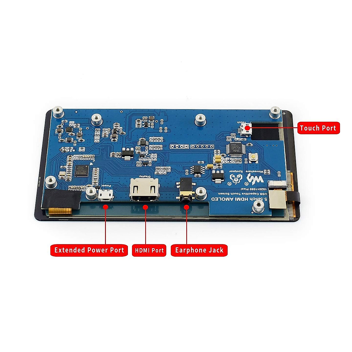 waveshare 5.5 inch HDMI AMOLED Display 1920x1080 Resolution Monitor Capacitive Touch Screen with Toughened Glass Cover for Raspberry Pi/Jetson Nano/PC Support Multi Systems