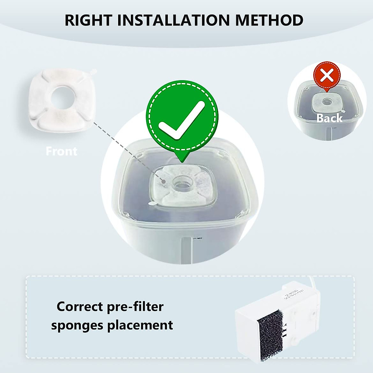 Premium Pet Fountain Filter Set,14 Pack Replacement Filters & 14 Pack Filtration System Replacement Pre-Filter Sponges for Veken 95oz and 67oz Automatic Pet Fountain Cat&Dog Water Fountain