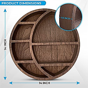 Wooden Crescent Moon Shelf Wall Decor - Decorative Boho Home Hanging Display Shelf for Bedroom, Dorm, Nursery - Easy Mount Storage for Crystals and Essential Oils - 14 x 14 x 3.5 (Brown)