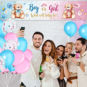 39 Pieces Gender Reveal Banner and Balloon Set Gender Reveal Party Decorations Boy or Girl Yard Sign Banner with Blue and Pink Balloons Gender Reveal Party Decoration Party for Baby Shower