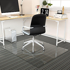 [Tempered Glass] 36" x 46" Glass Chair Mat, Heavy Duty Hard Tempered Glass Mat with Round Corner and Polished Edge, Transparent Glass Office Chair Mat for Office and Home Hard Floor or Carpeted