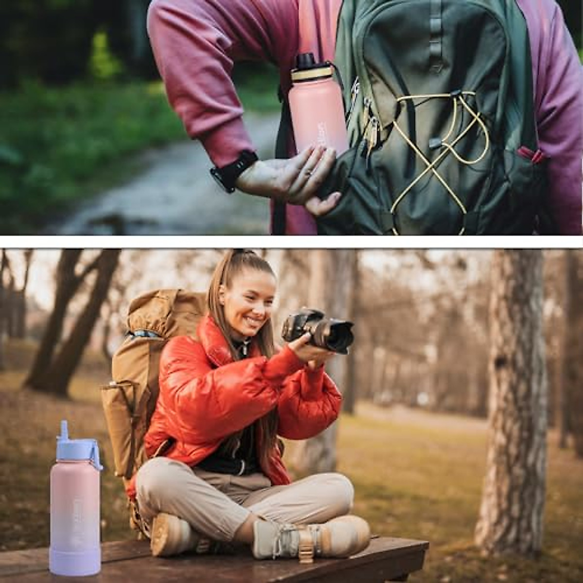 lexlion Water Bottle 32oz, Triple Walled Insulated Stainless Steel Reusable Bottle, Silicone Sleeve, 2 Lids (Spout lid & Straw lid w/2 straw), Metal Mug Gallon, BPA Free, Pinky