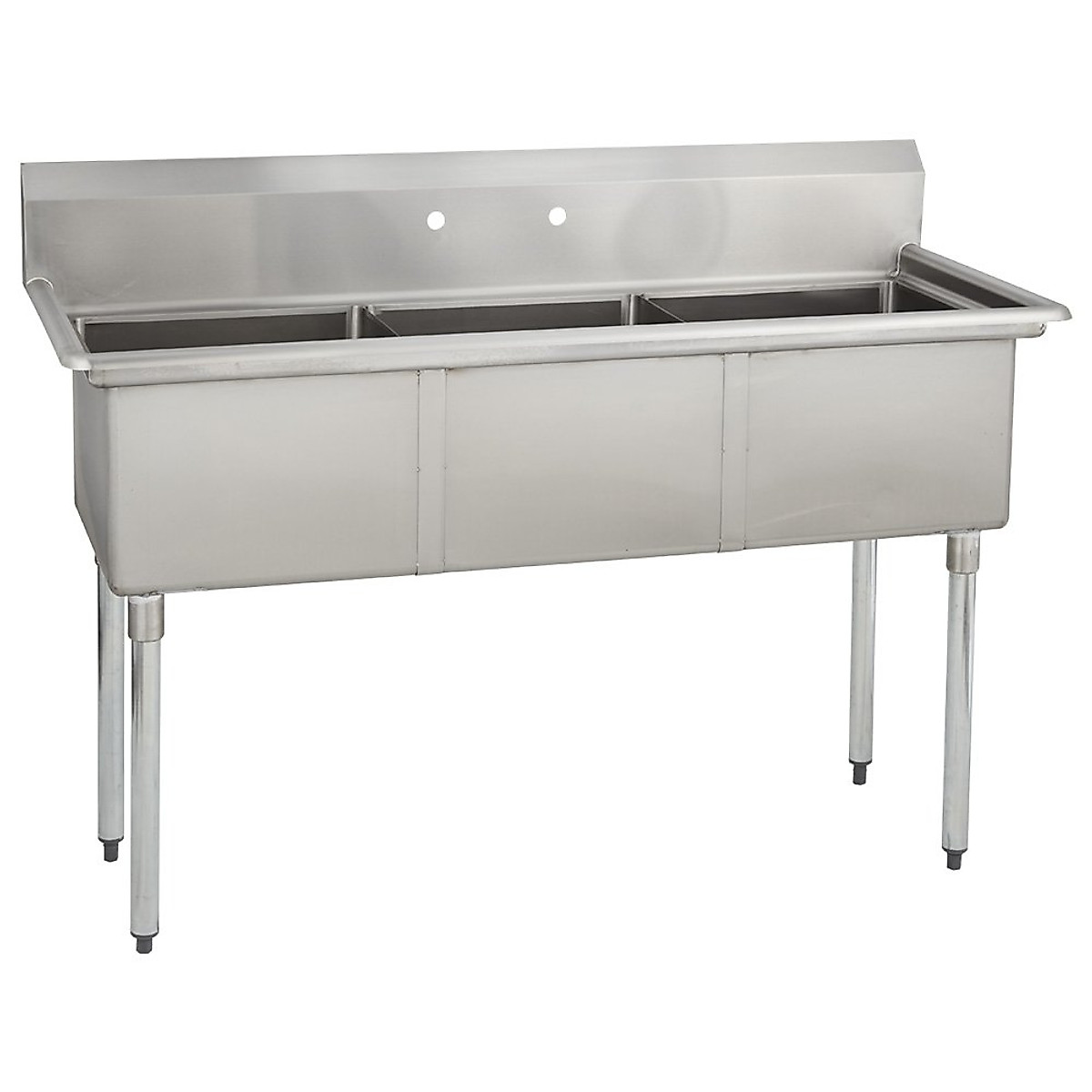 Fenix Sol 18S-3C18X18-0 Three Compartment Stainless Steel Sink, Bowl: 18"L x 18"W x 12"D, Overall Size: 59"L x 23.8"W x 43"H, No Drainboards, SS Legs