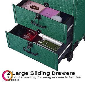 BYOOTIQUE Rolling Makeup Train Case Lockable Portable Cosmetic Organizer Trolley 2 Drawer Beauty Salon