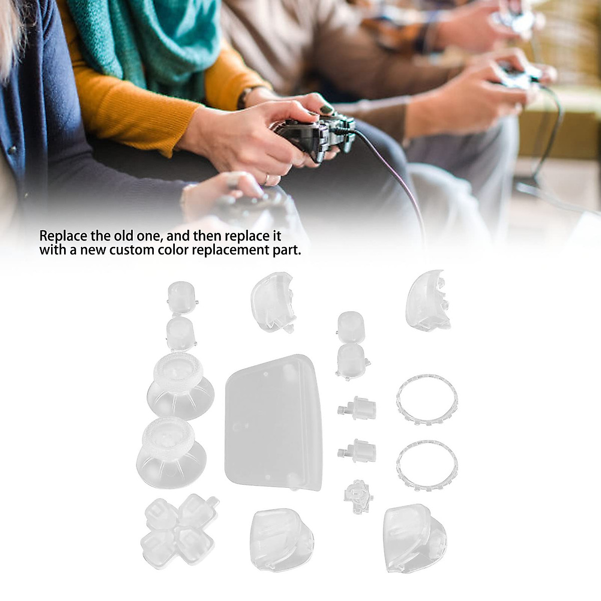 Yoidesu Game Controller Buttons, Replacement Buttons L2 R2 Full Buttons Set Replacement Repair Kit for Game Controller(Transparent White)