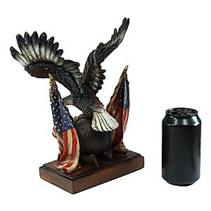 Ebros Gift Patriotic Wings of Glory Bald Eagle Resting On Globe with Map of America and 2 Star Spangled Banner Flags Figurine with Trophy Base One Nation Under God American Symbolic Statue