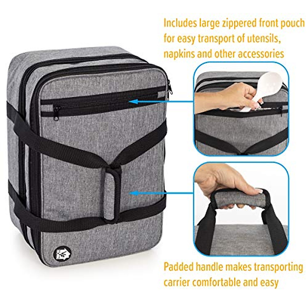 VP Home Double Casserole Insulated Travel Carry Bag (Heather Gray) for Trip Birthday Party, Mother's Day, Holiday, Christmas Day, Grocery Store, Supermarket, Outdoor Picnic etc