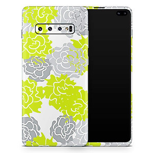 DesignSkinz Gray and Lime Green Cartoon Roses Protective Vinyl Decal Wrap Skin Cover Compatible with The Samsung Galaxy S20 (Screen Trim & Back Glass Skin)
