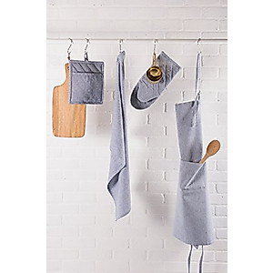 DII 100% Cotton Solid Chambray Kitchen Set, Chef Apron, Blue, 1 Piece
