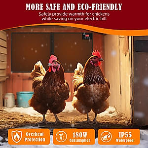 Chicken Coop Heater for Winter with Remote Control, 180W Foldable Radiant Heaters for Chicken Coop,30''x12'' Large Panel Chicken Coop Accessories with Adjustable Timer and Temp,Safer Than Brooder Lamp